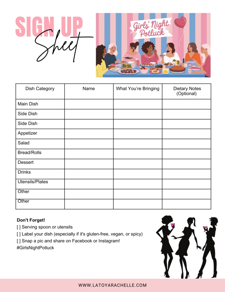 Potluck Party Ideas for a Chill Girls’ Night In (With Free Printable ...